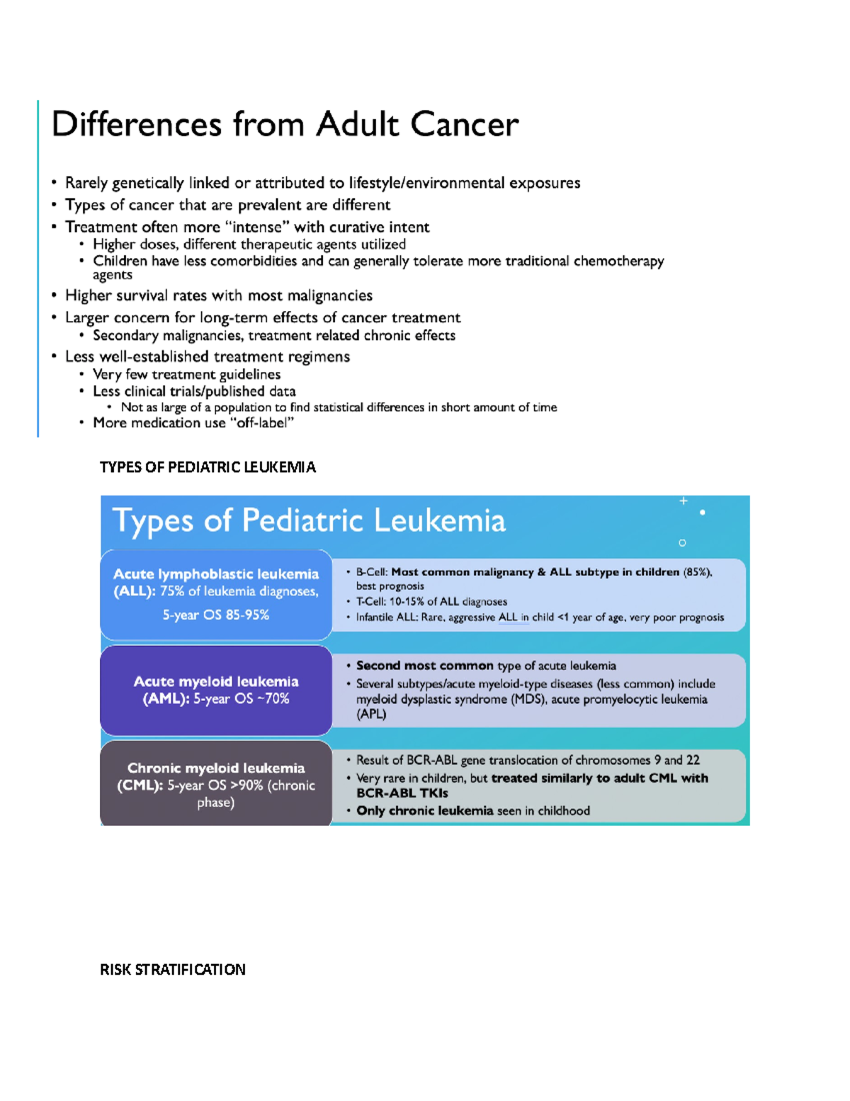 Pediatric Management - Onco Exam 3 - TYPES OF PEDIATRIC LEUKEMIA RISK ...