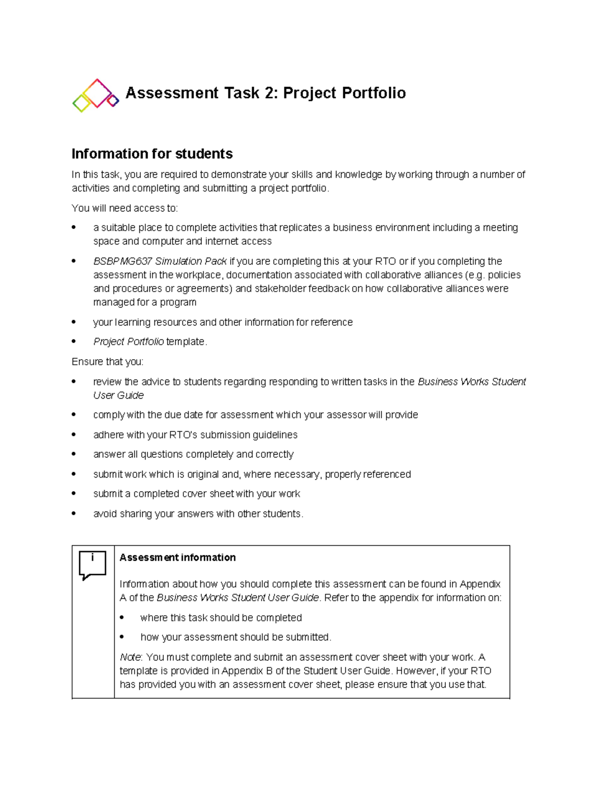 Upload 2 - helpful - Assessment Task 2: Project Portfolio Information ...