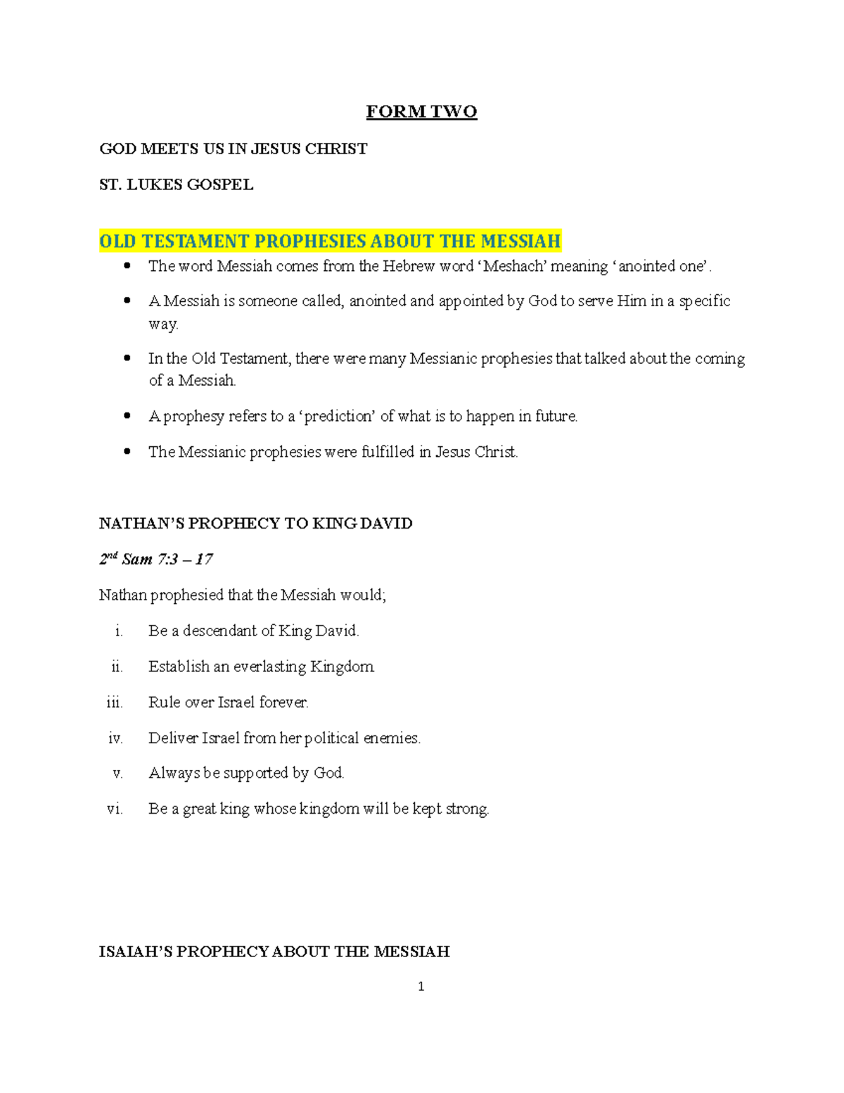 CRE-FORM TWO Notes - FORM TWO GOD MEETS US IN JESUS CHRIST ST. LUKES ...