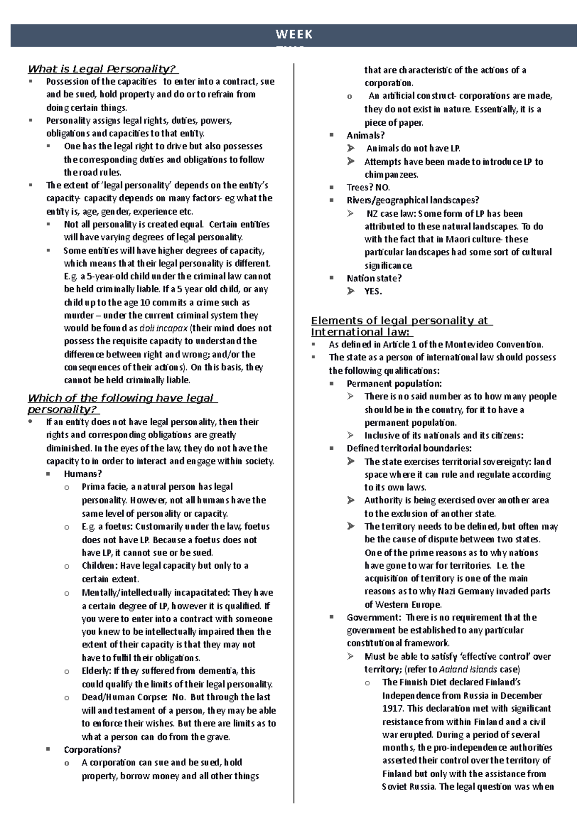 Wk 2- Statehood and Legal Personality - WEEK TWO: STATEHOOD AND ...