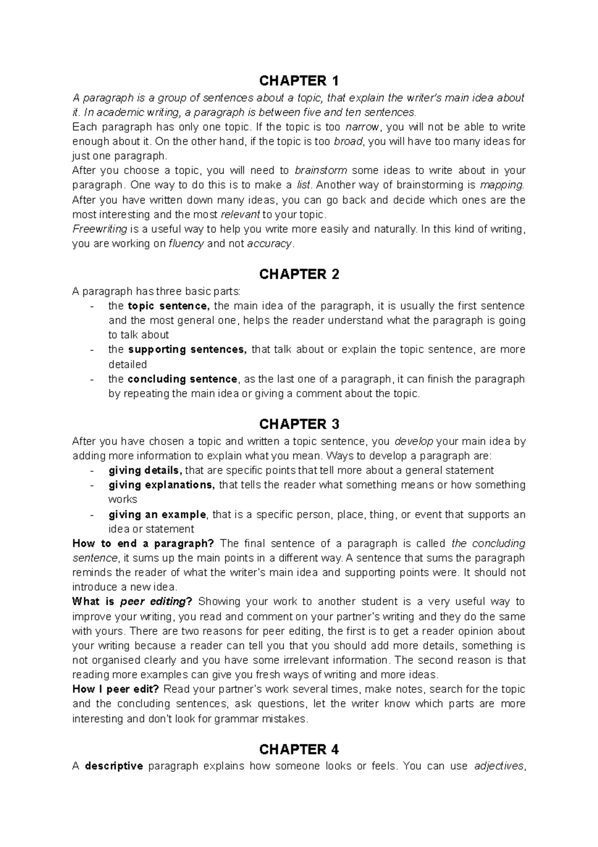 Riassunto Academic Writing - CHAPTER 1 A paragraph is a group of ...