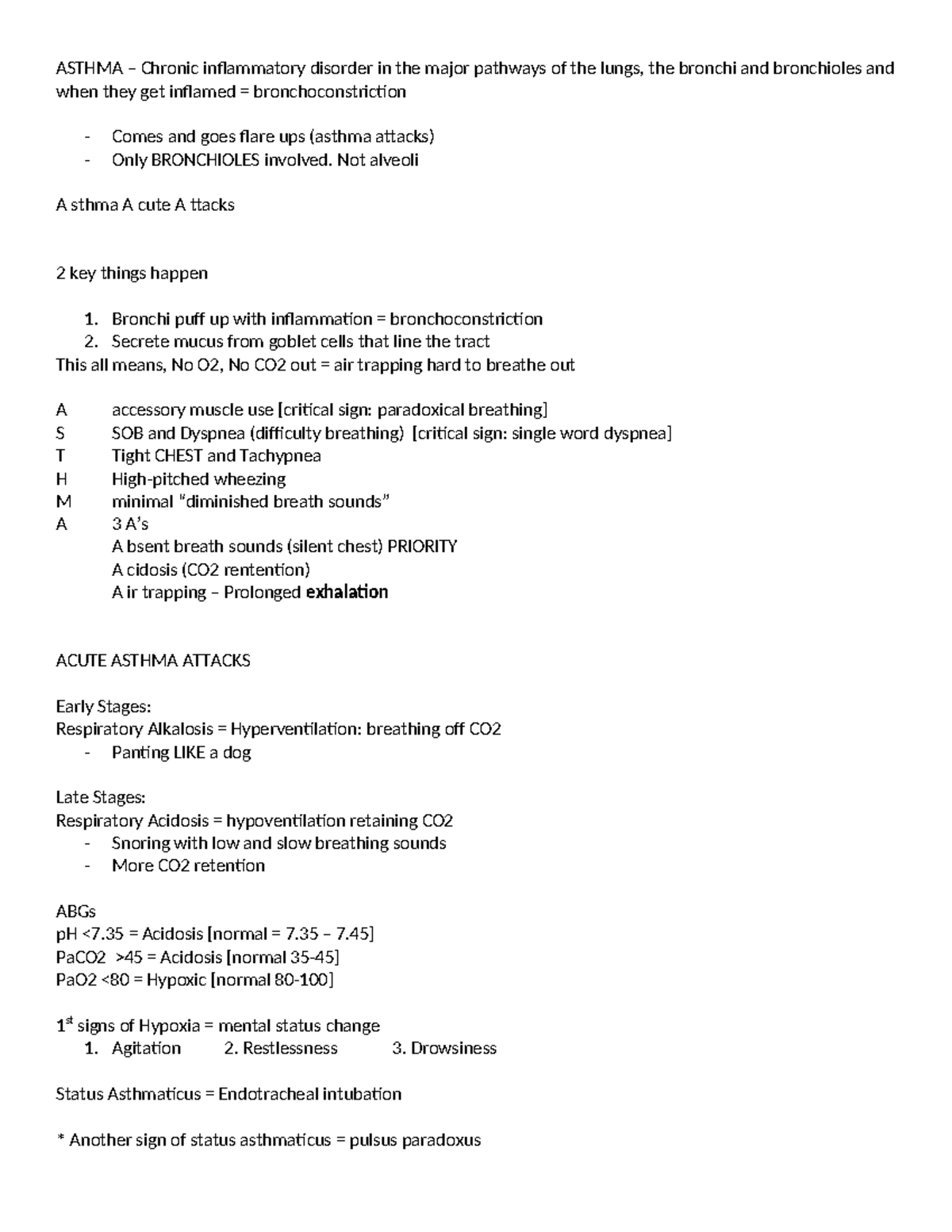 Asthma - Notes from course outline - ASTHMA – Chronic inflammatory ...