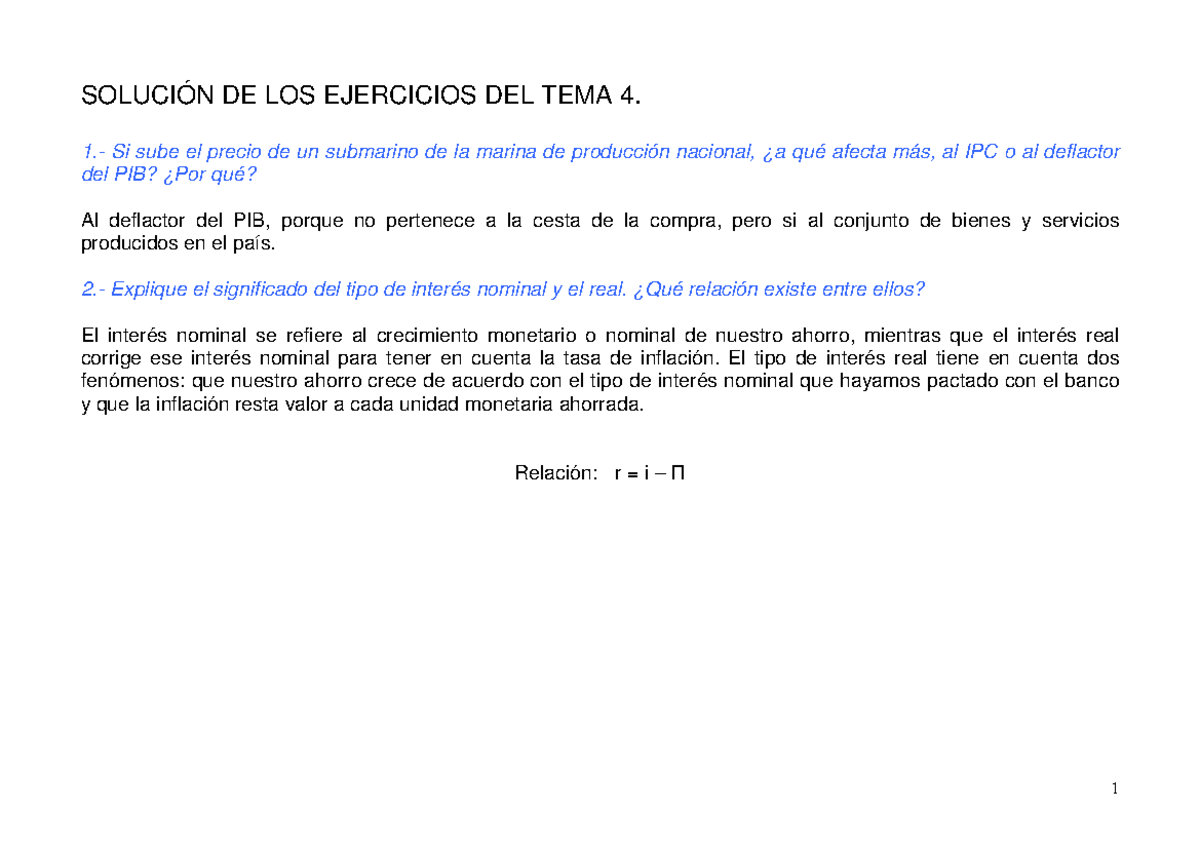 SolucióN DE LOS Ejercicios DEL TEMA 4 - SOLUCIÓN DE LOS EJERCICIOS DEL TEMA 4. 1.- Si sube el ...