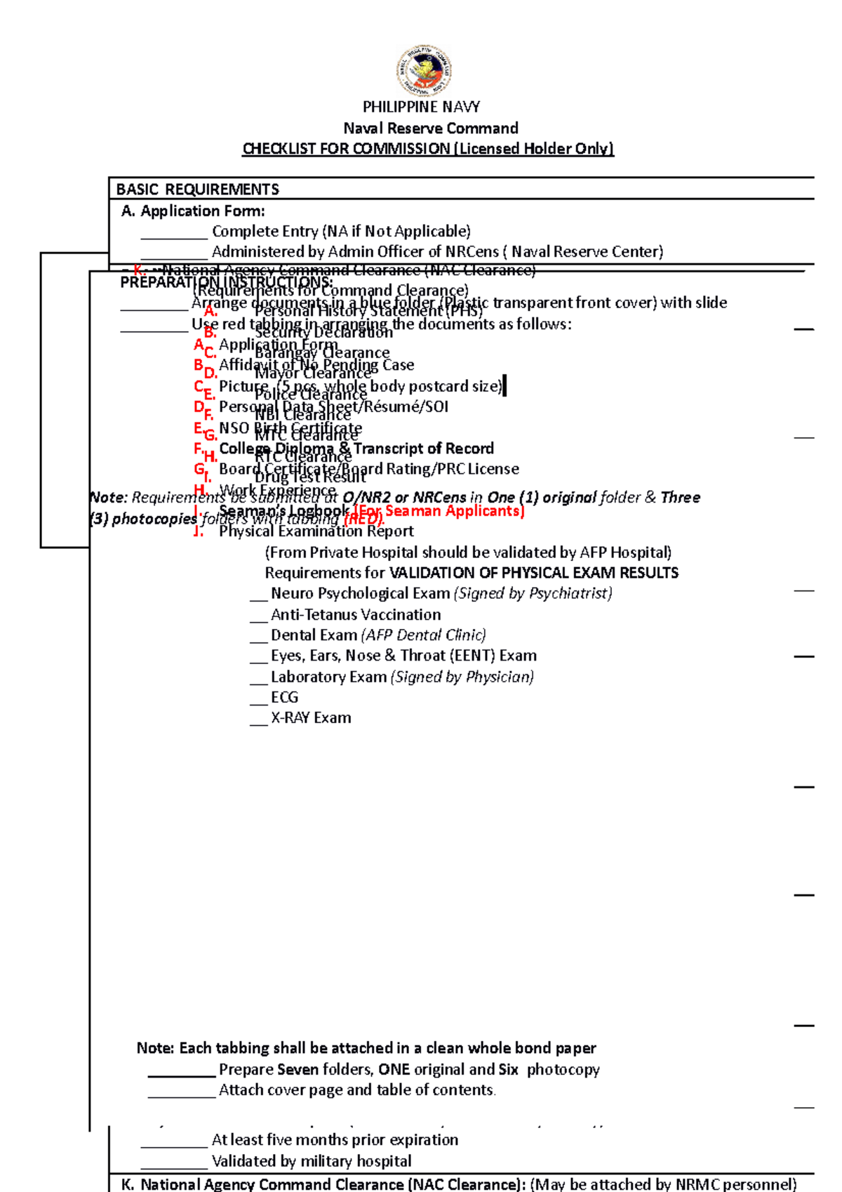 New Checklist for Commission (for Holder Only) - PHILIPPINE NAVY Naval ...