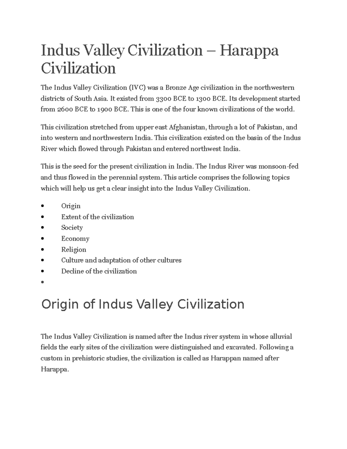 Indus Valley Civilization – Harappa Civilization - It existed from 3300 ...