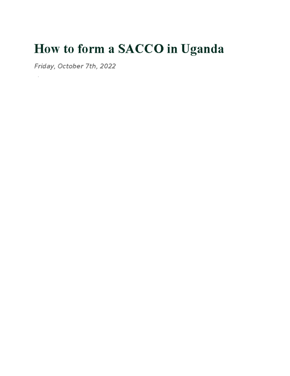 How to form a Sacco in Uganda - How to form a SACCO in Uganda Friday ...