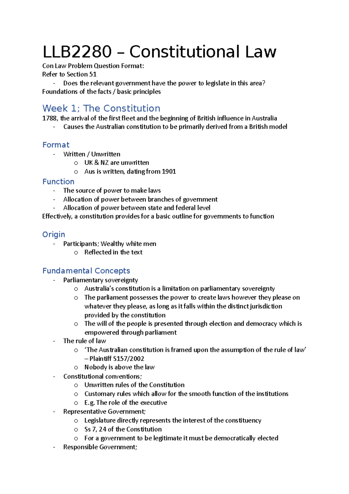 LLB2280 - Constitutional Law - LLB2280 – Constitutional Law Con Law Problem Question Format ...