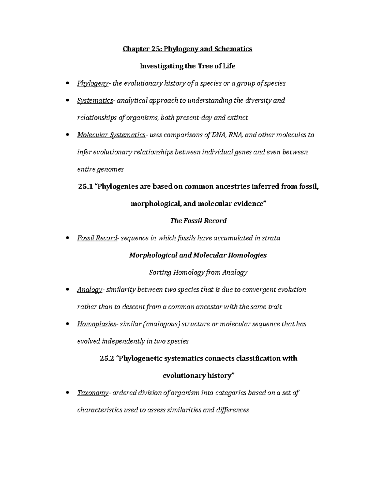 Chapter 25 Vocab - Summary Campbell Biology - Chapter 25: Phylogeny and ...