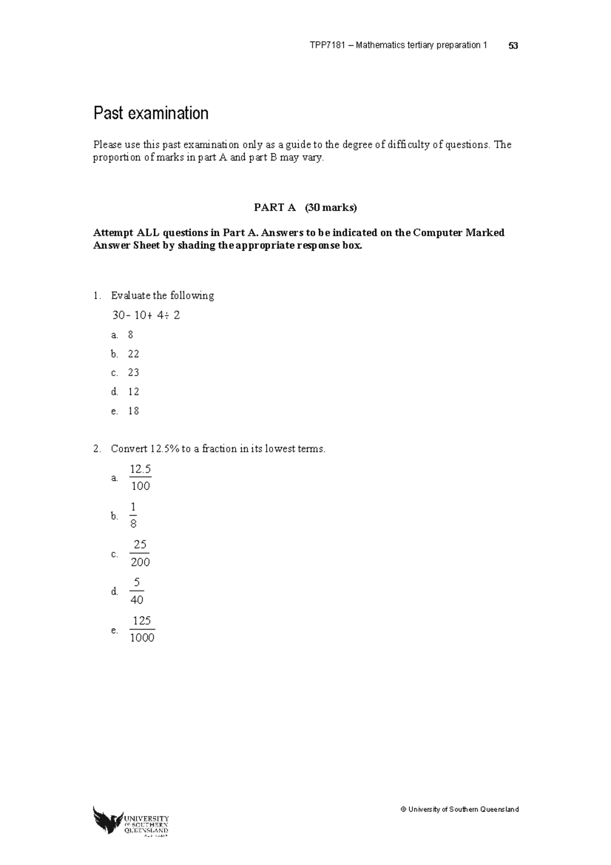 Exam 2013, questions - TPP7181 Mathematics tertiary preparation 1 53 ...