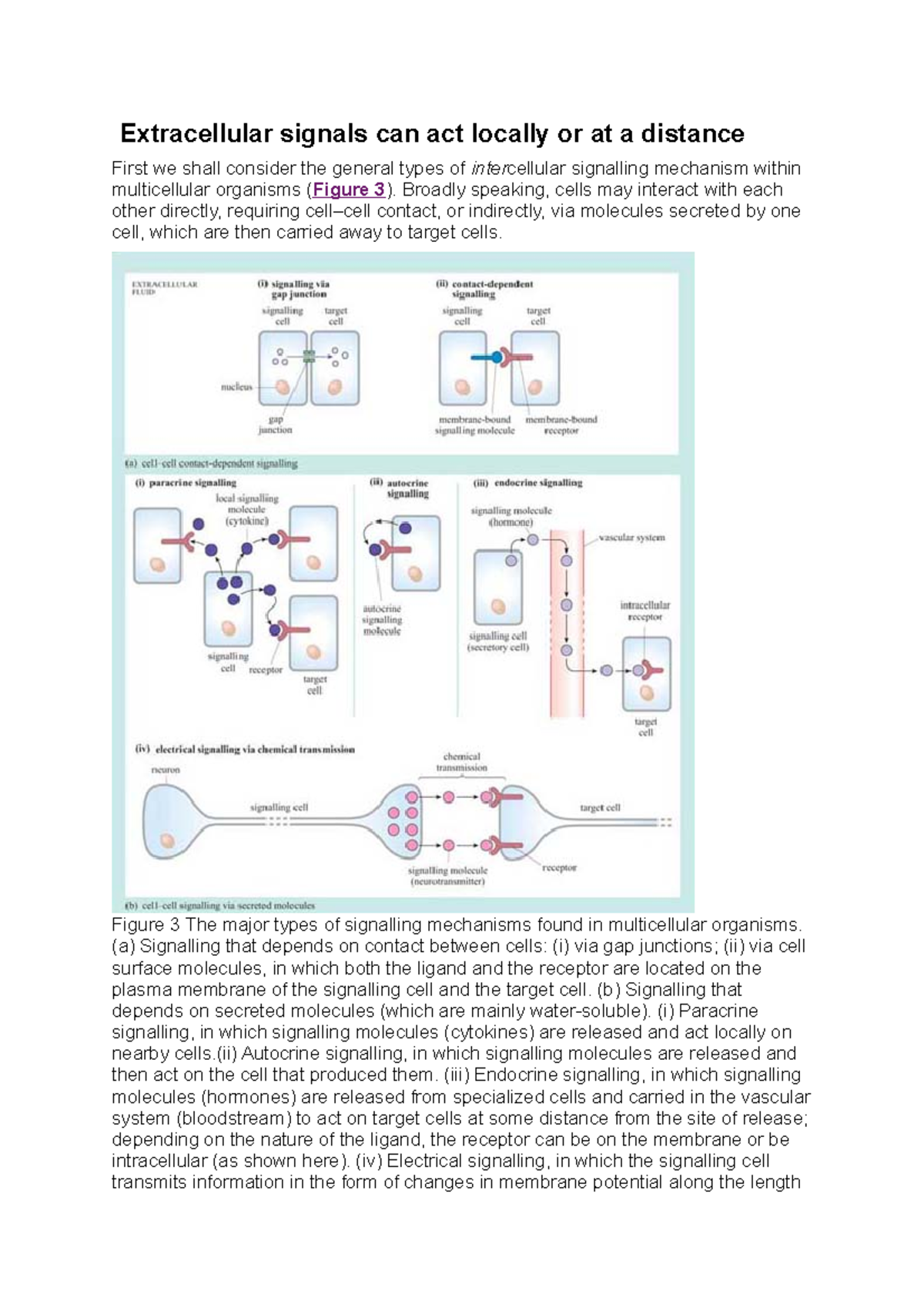 Extracellular signals can act locally or at a distance - Broadly ...