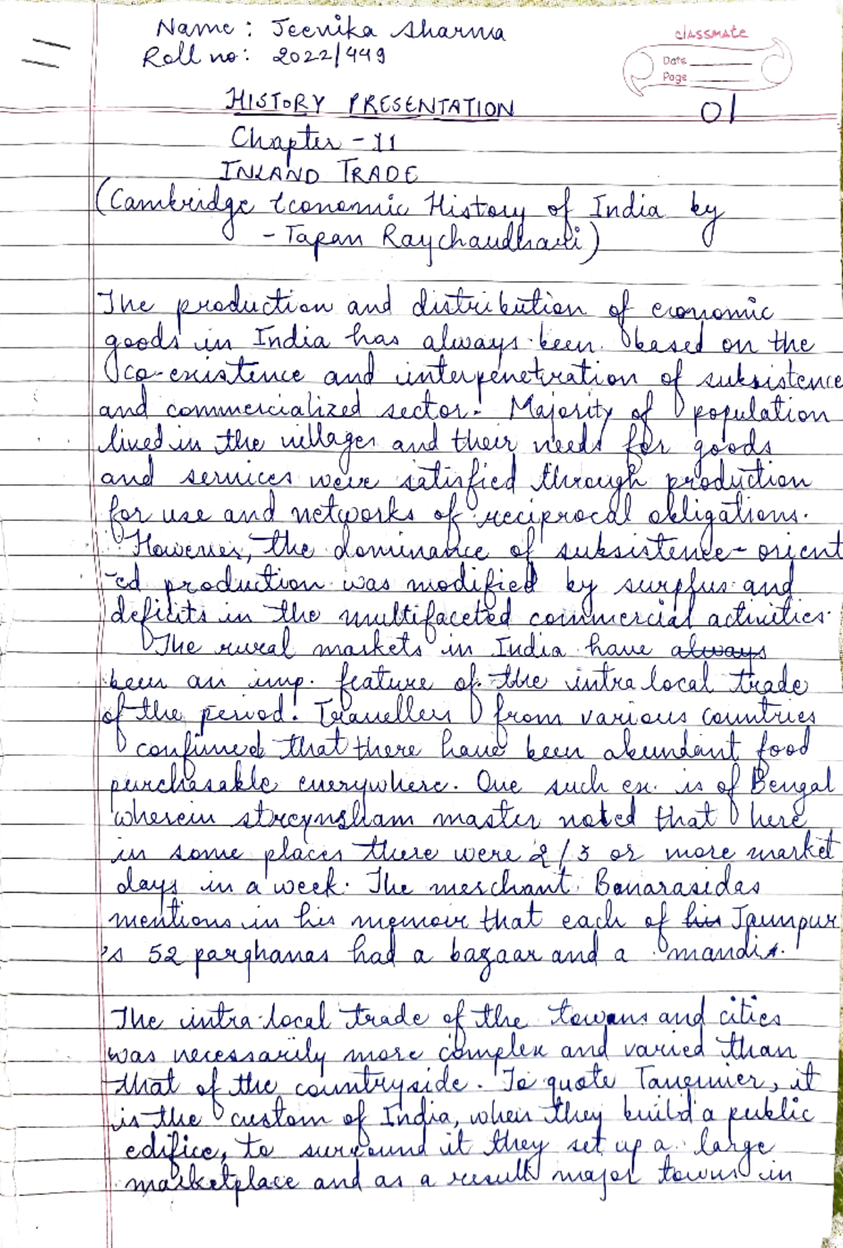 Inland Trade Notes( Cambridge economic history of India) - Name ...