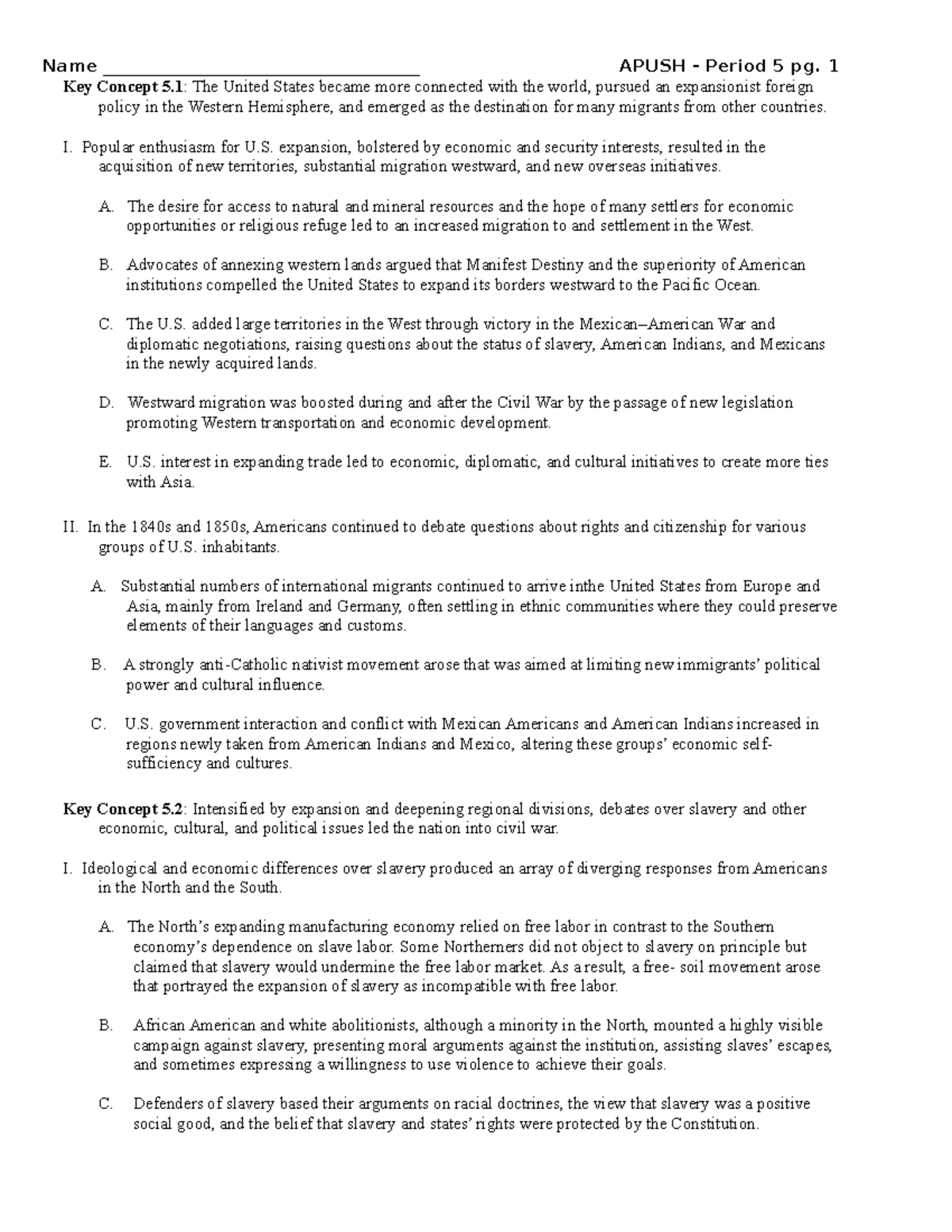 History Guided Reading Period 5 Part 1 Notes - Key Concept 5: The ...