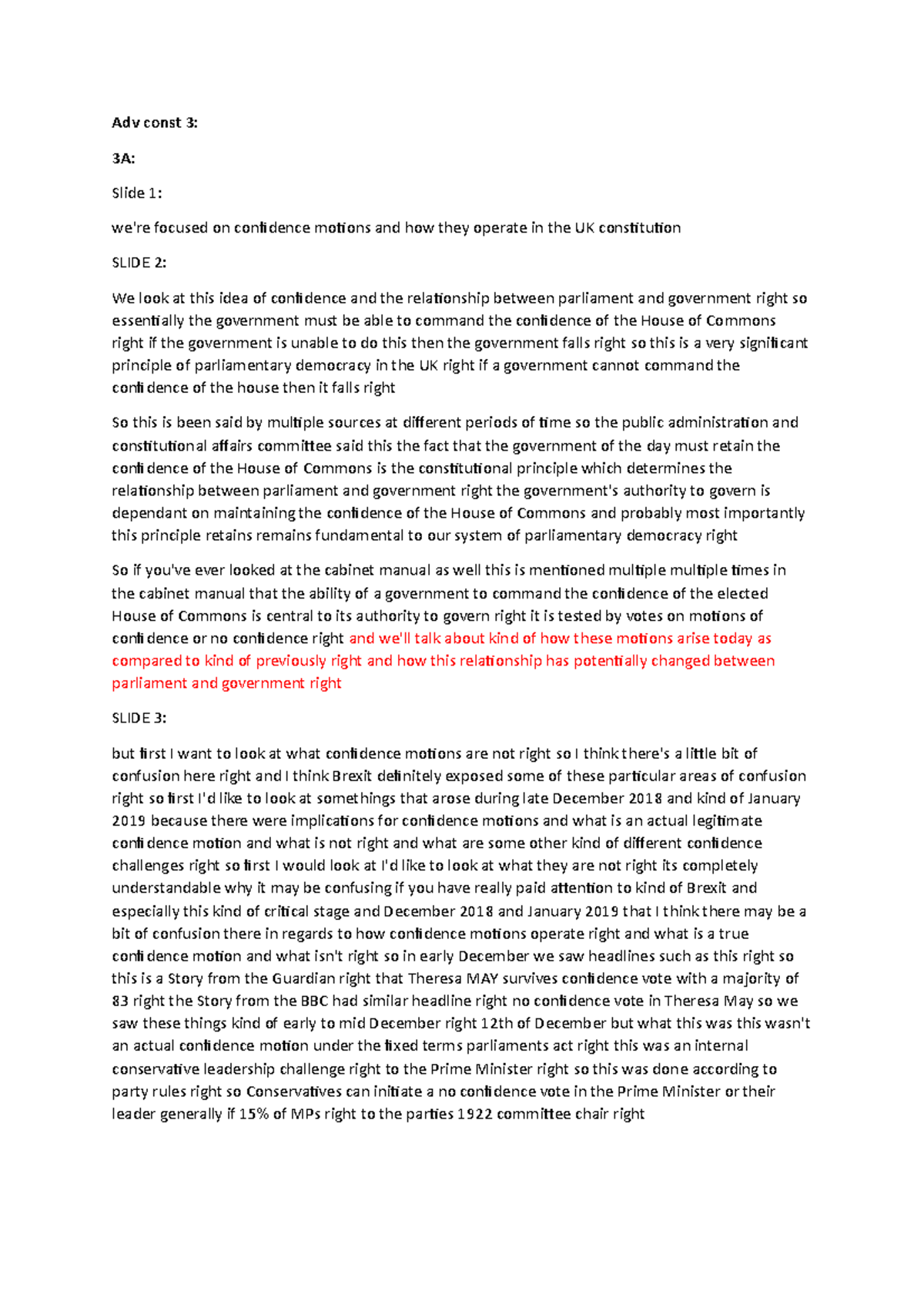 Advanced Constitutional law lecture 3a and b transcript notes - Adv ...