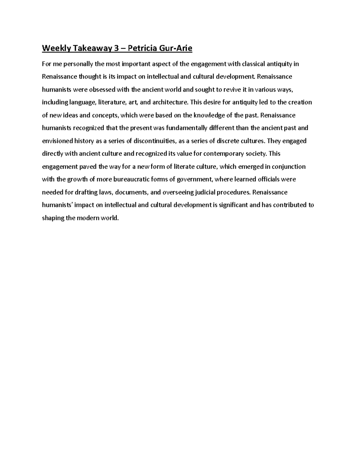 Weekly Takeaway 3 - write about 150 to 250 words on what you think is ...