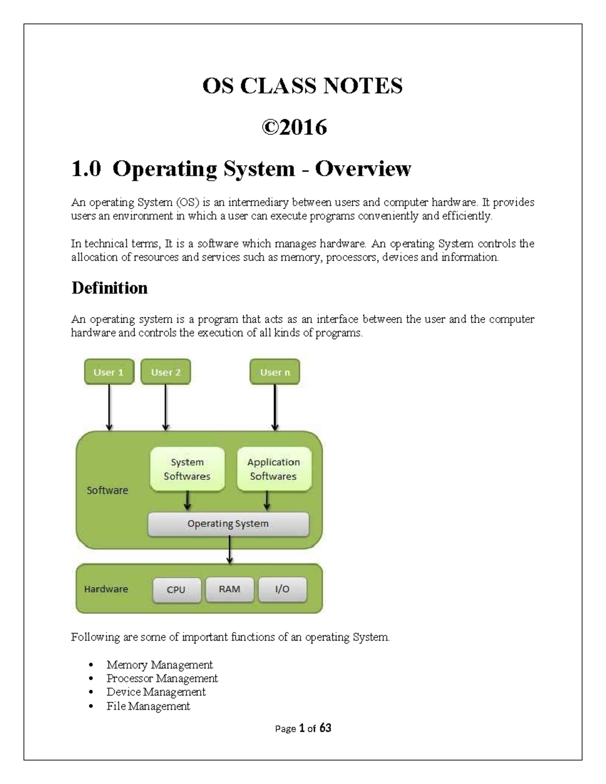 OS Class Notes BIT BBIT CIS - OS CLASS NOTES © 1 Operating System ...
