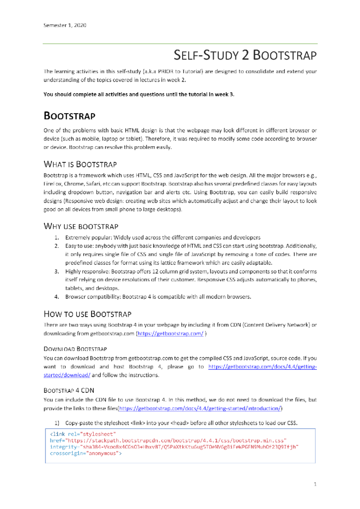 SS2 Bootstrap - KIT502 Web Development - K7I - UTAS - Studocu