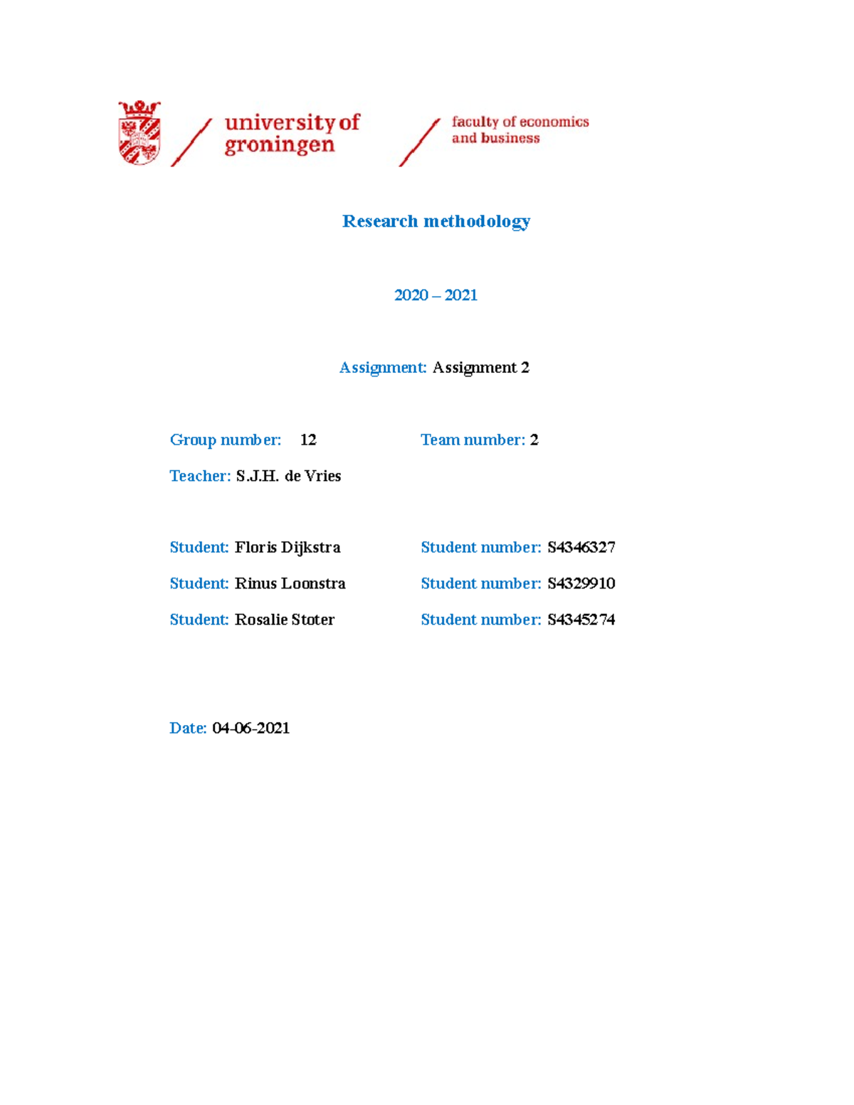 Research methodology assignment 2 - Research methodology - **2020 ...