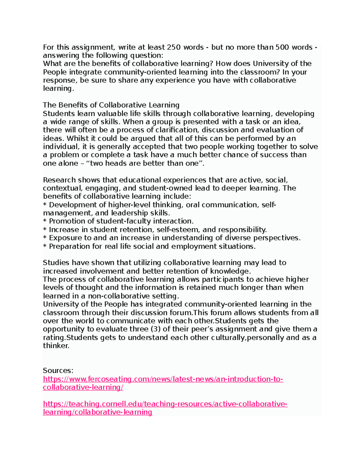 Discussion Forum Unit 1 Collaborative learning in college - For this ...