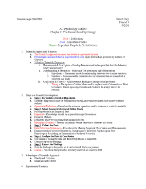 APP Ch.3 Outline - chapter 3 - Grant Clay Period 3 9/7/ AP Psychology ...