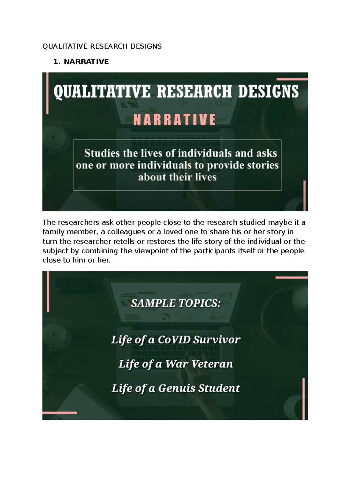 Qualitative- Research- Designs - QUALITATIVE RESEARCH DESIGNS 1 ...
