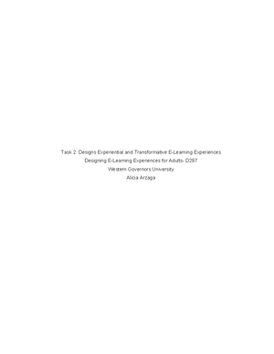 Task 1- Designing E learning Experiences for Adults D297 - Designing E learning Experiences for ...