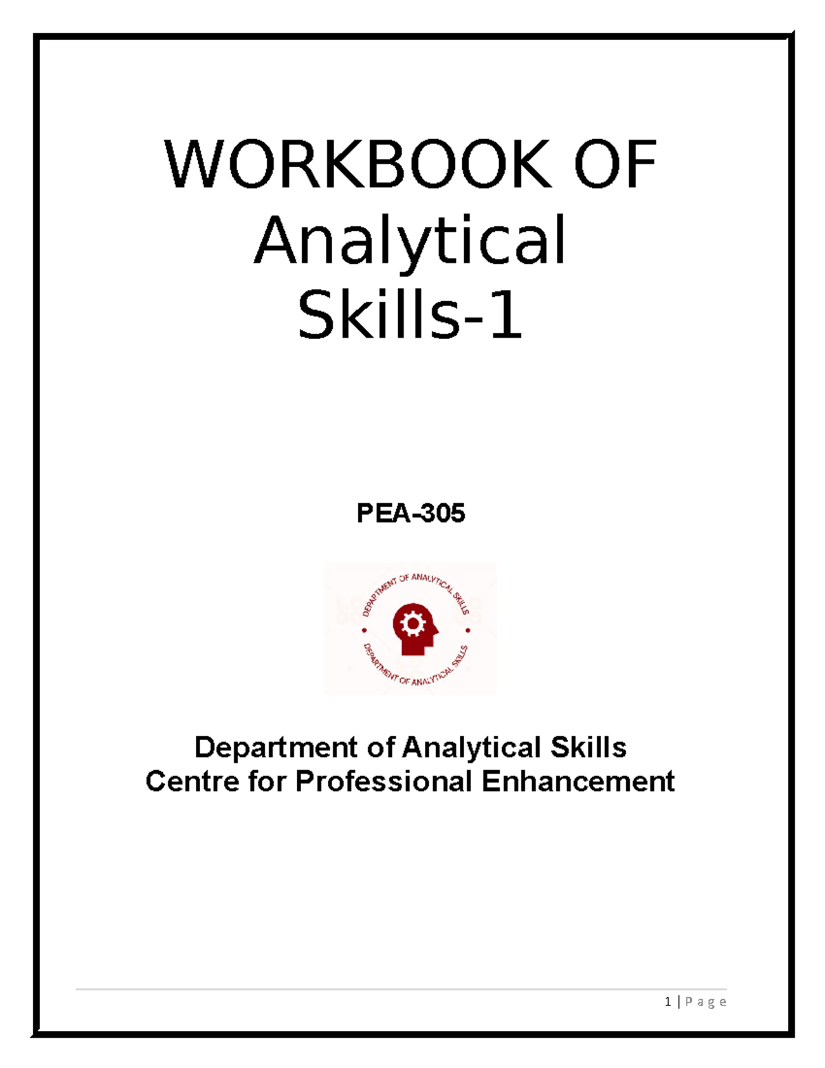 PEA305 workbook - WORKBOOK OF Analytical Skills- PEA- Department of ...