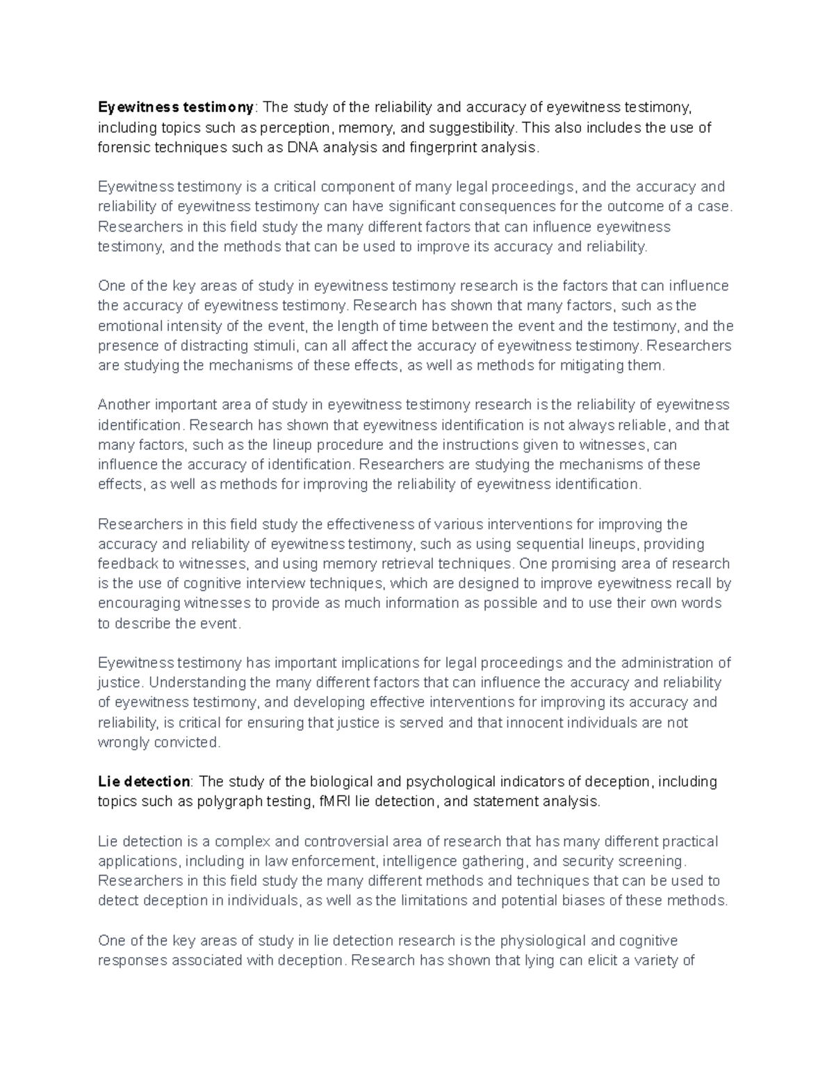 Psych Notes - Extended - Criminal Justice - Eyewitness testimony: The ...