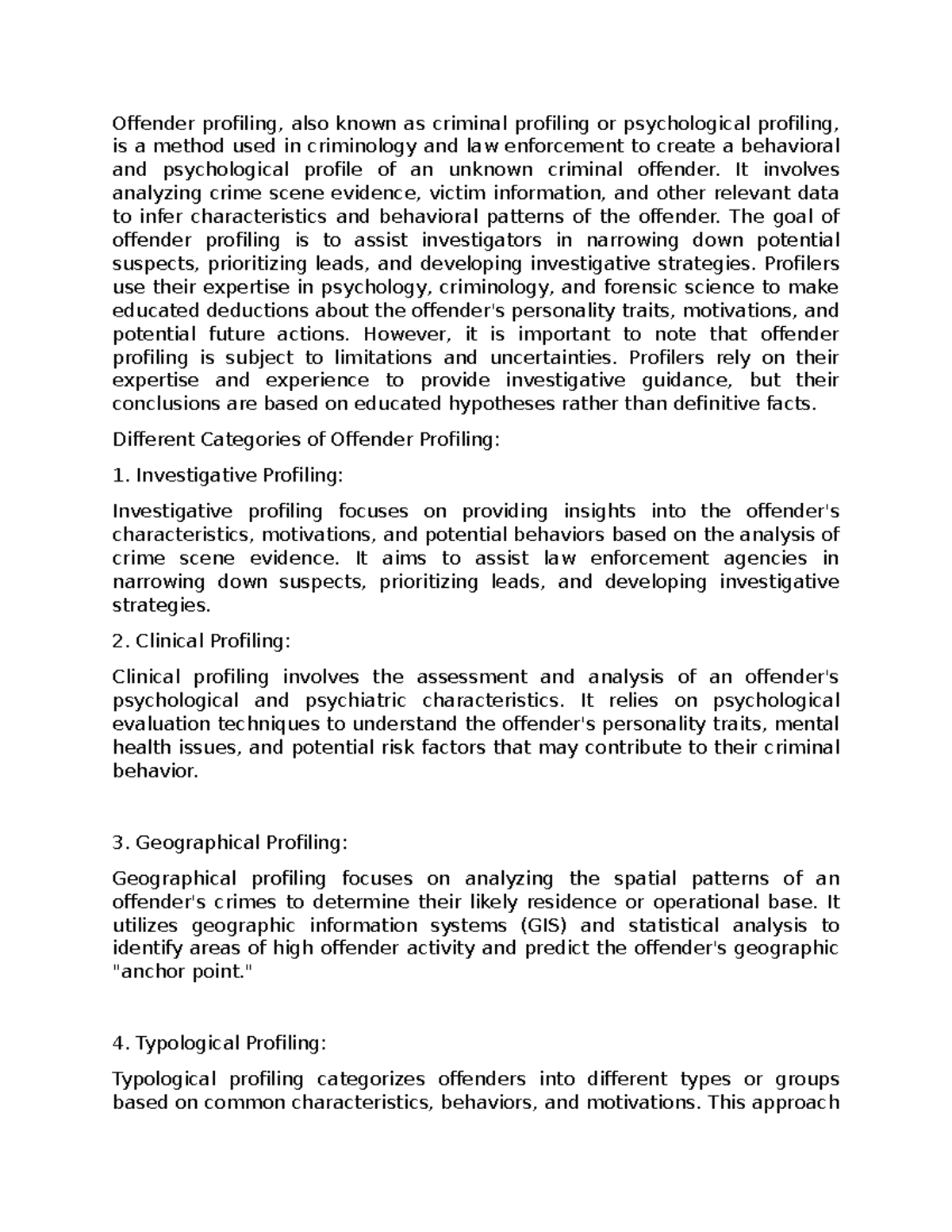Offender profiling - Essay for - Offender profiling, also known as ...