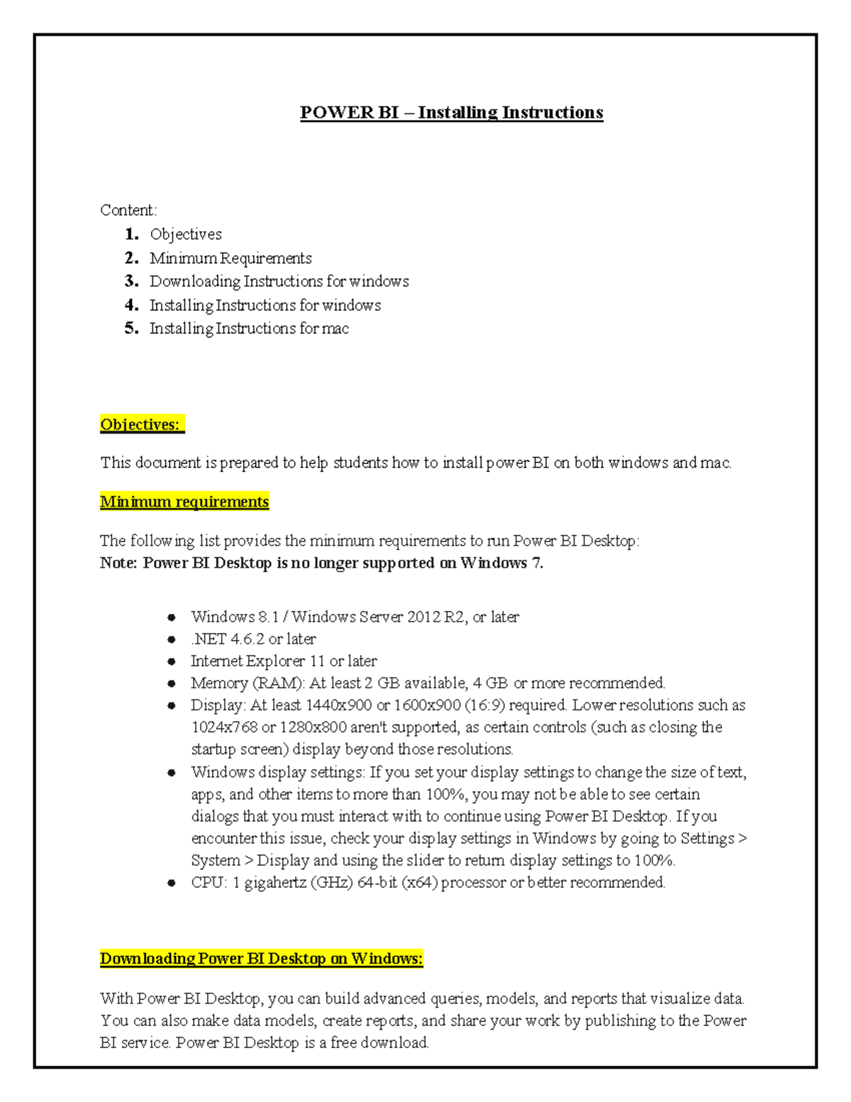 Power BI Installing Instructions - POWER BI – Installing Instructions ...