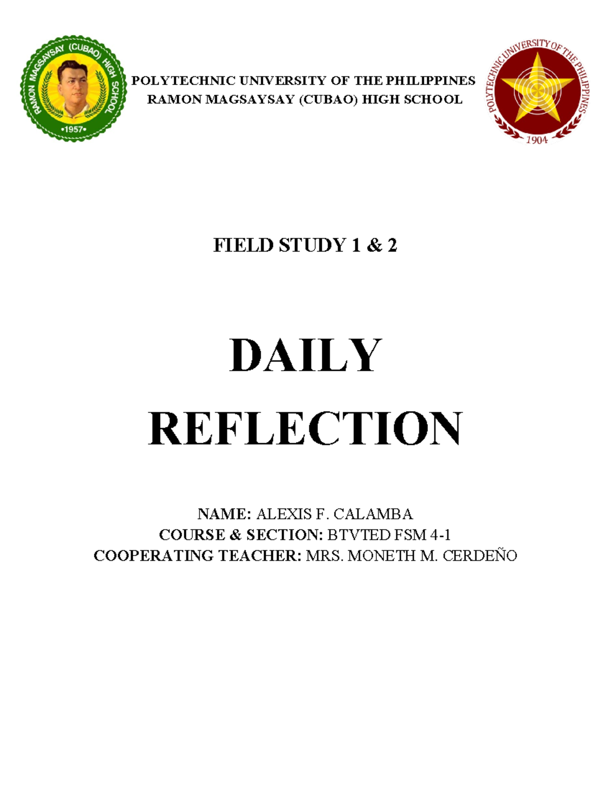 Daily Reflection 13 - Bachelor of Secondary Education - POLYTECHNIC ...