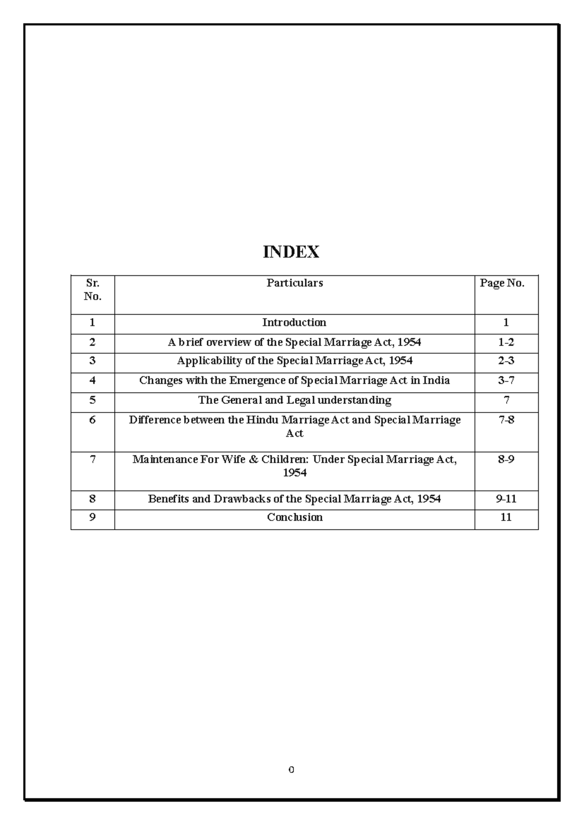 Family Law I assignment - INDEX Sr. No. Particulars Page No. 1 Introduction 1 2 A brief overview ...