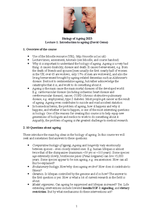 Lecture 4 handout - Biology of Ageing 2022 Lecture 4: Genetics of ...