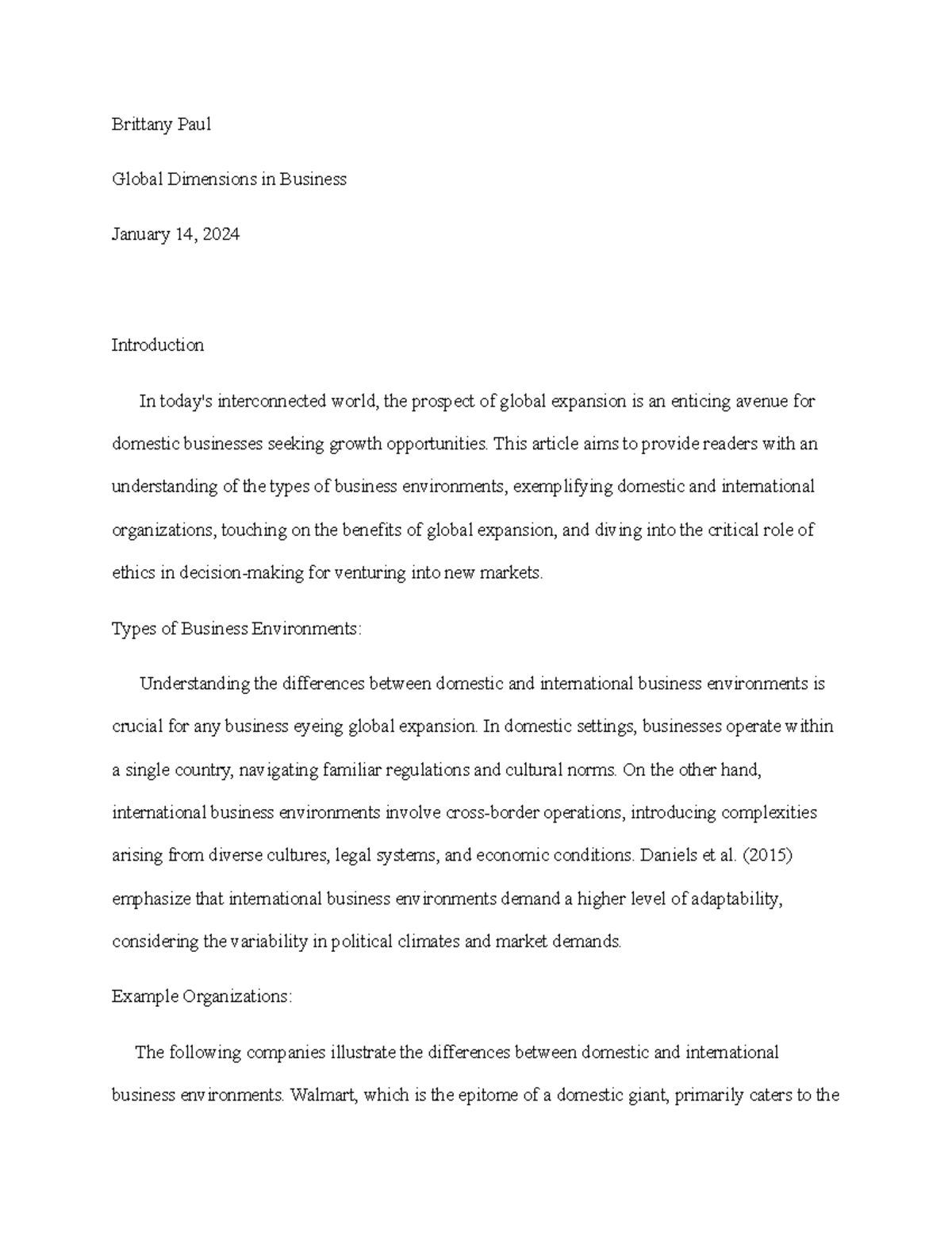 Global dimensions assignment 1 - Brittany Paul Global Dimensions in ...