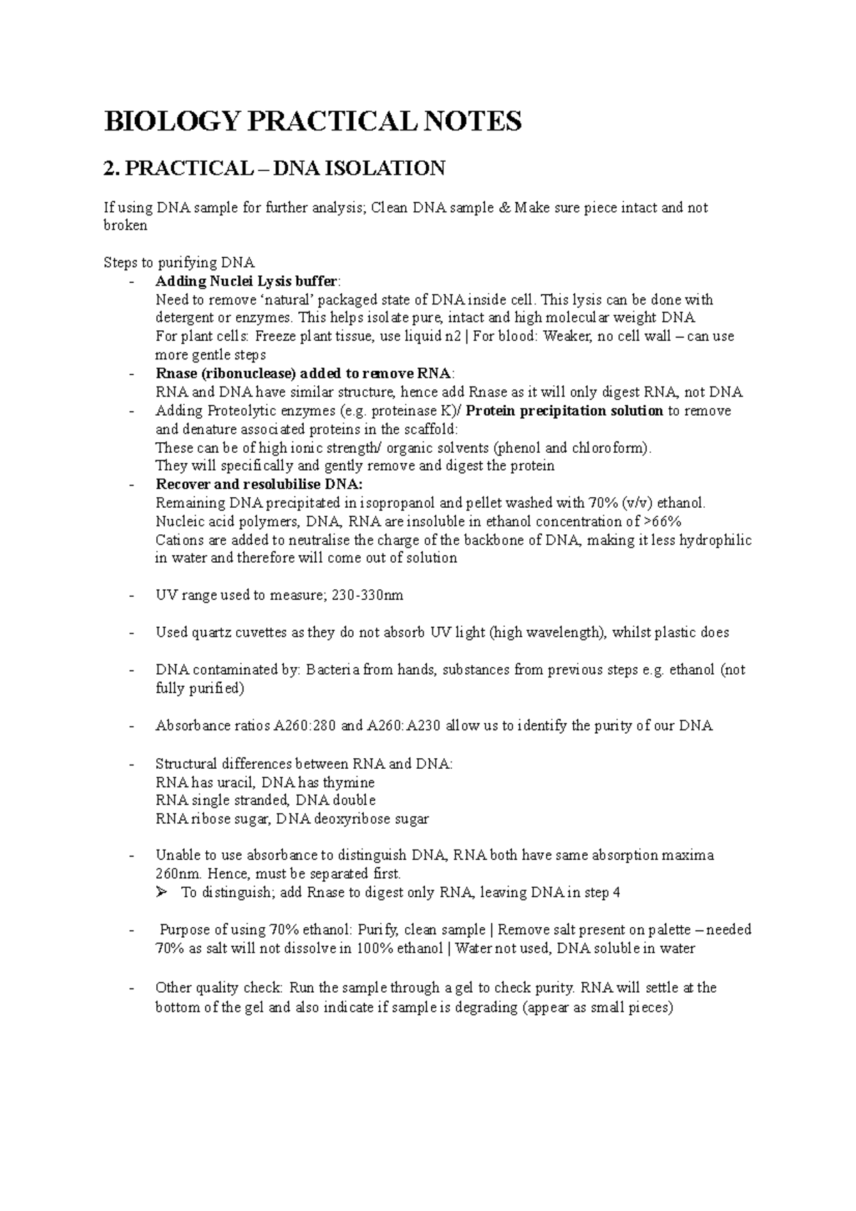 Biology Practical Notes - BIOLOGY PRACTICAL NOTES 2. PRACTICAL – DNA ...