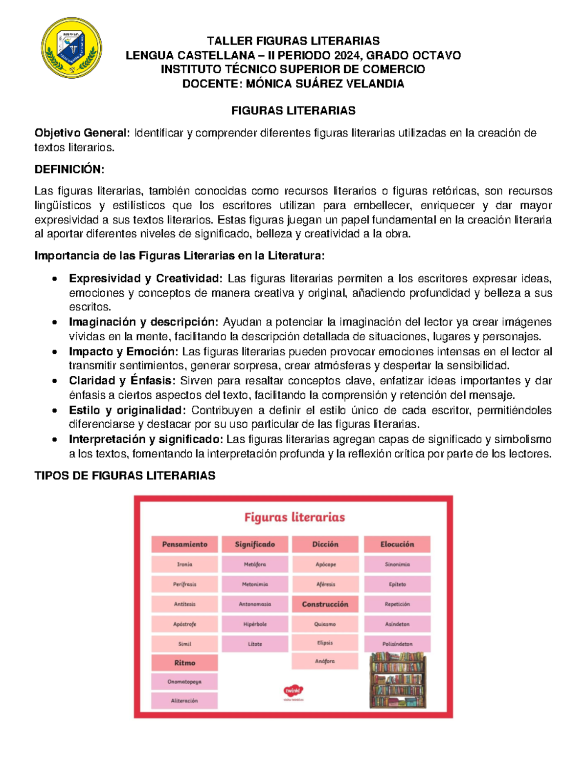 Planeación DE Clase Figuras Literarias 1 - LENGUA CASTELLANA – II PERIODO 2024, GRADO OCTAVO ...