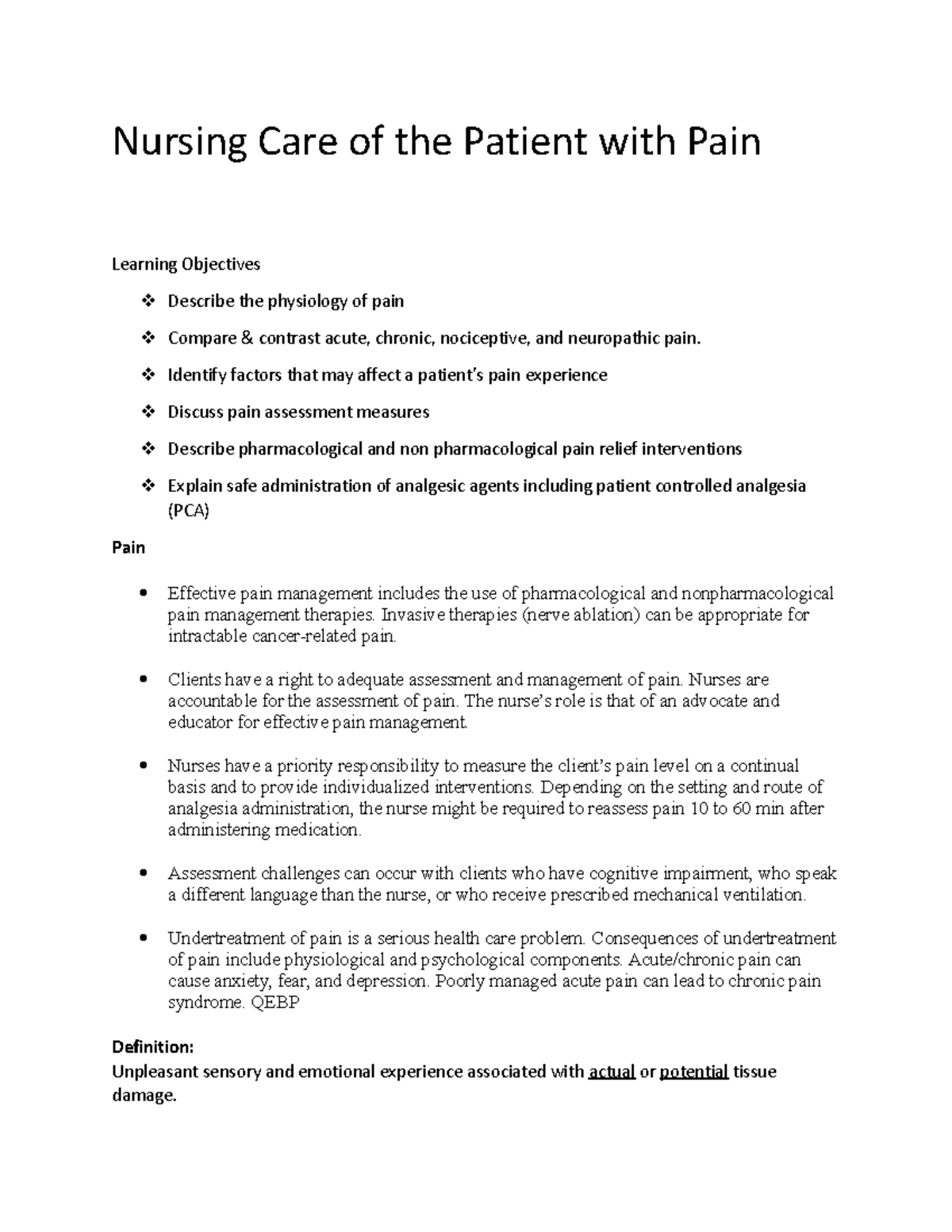 Nursing Care of the Patient with Pain copy - Nursing Care of the ...