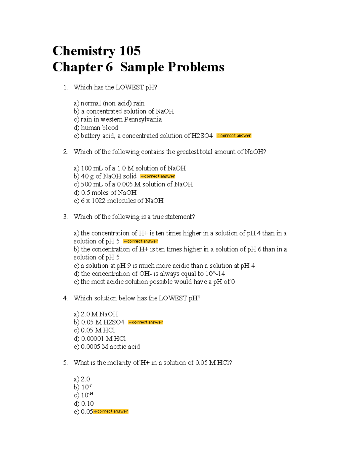 Chapter 6 Practice Questions Answers - Chemistry 105 Chapter 6 Sample ...