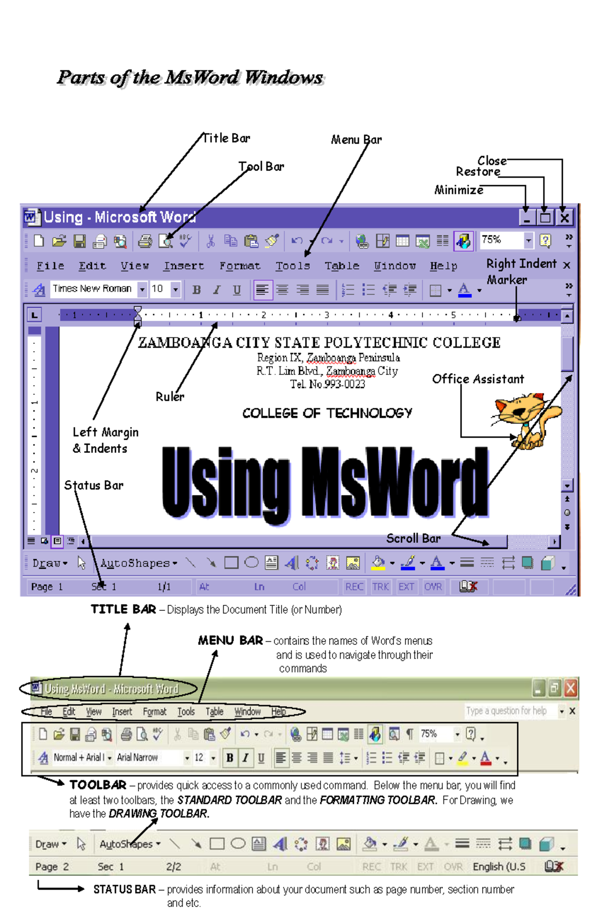 Lec - Help students learn some concepts of computer - Tool Bar Menu Bar ...