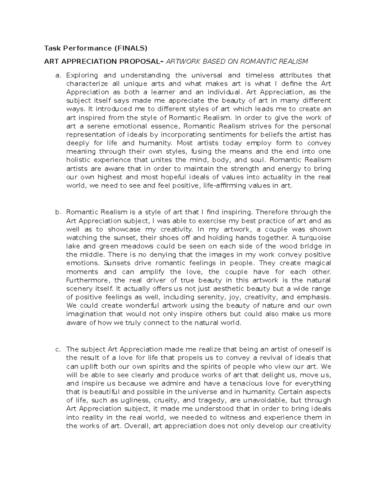 Task Performance Finals- ART Appreciation Proposal - Task Performance ...