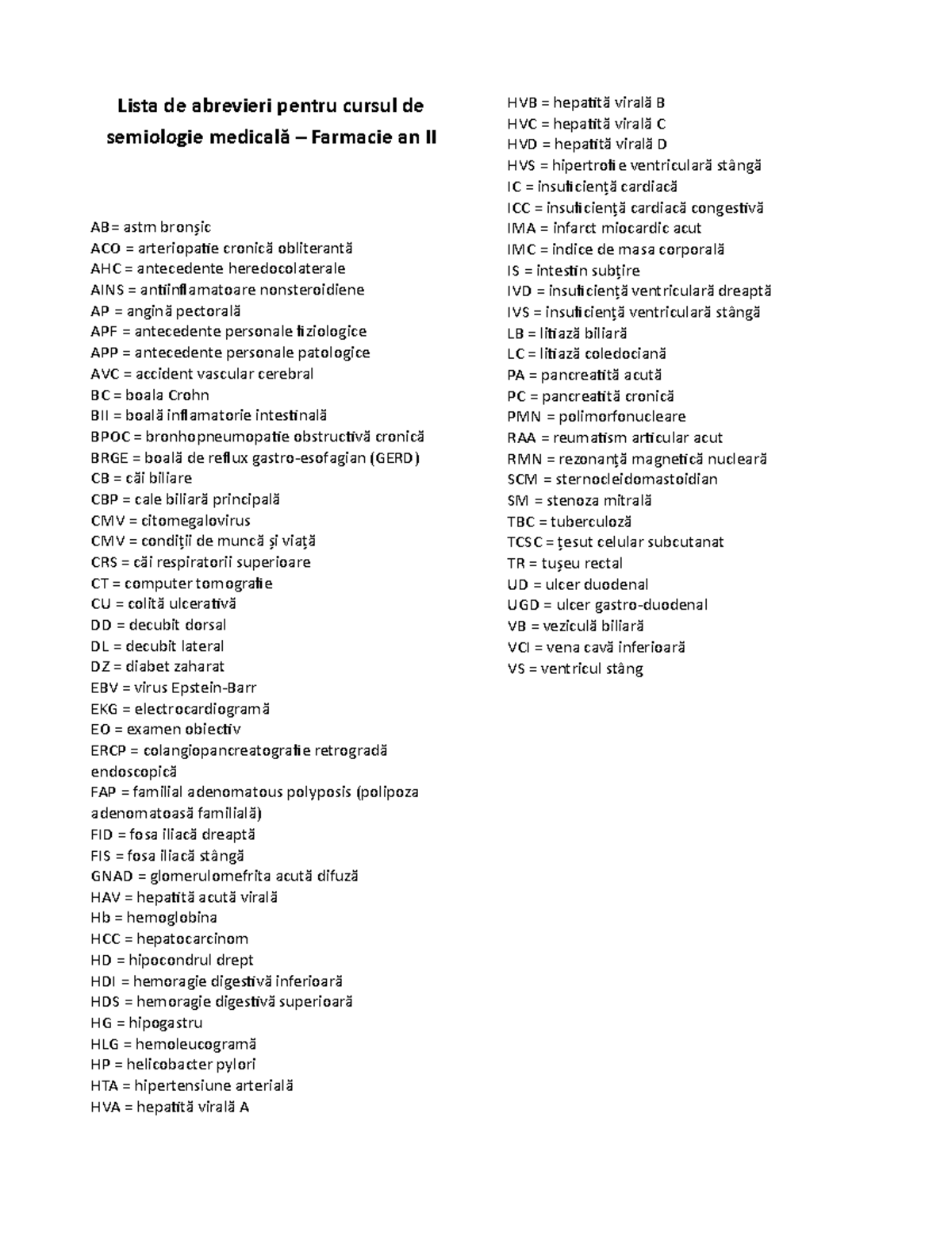 Abrevieri cursuri farma - Lista de abrevieri pentru cursul de ...