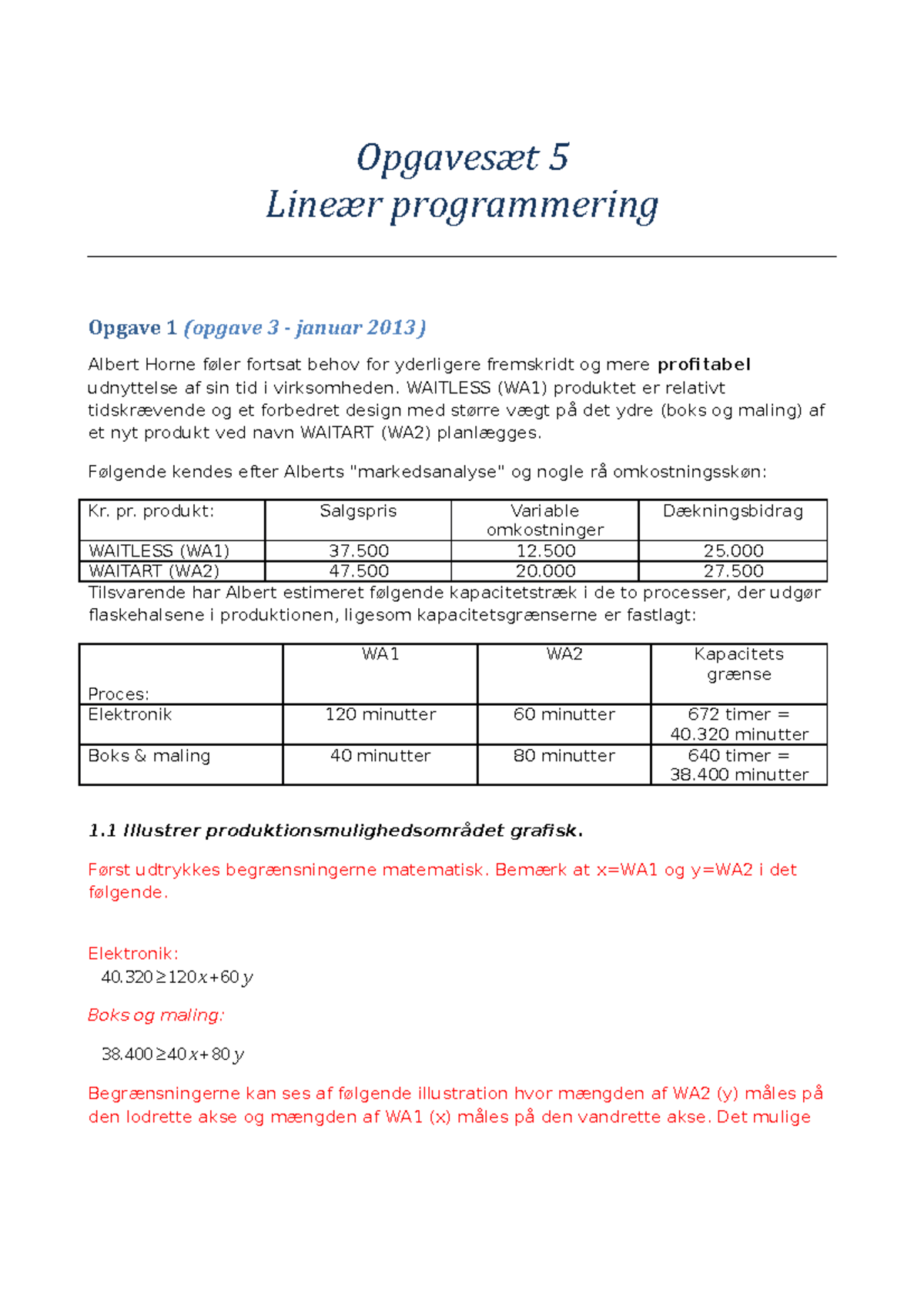 Opgavesæt 5 (Lineær programmering) (Vejledende løsning) - Opgavesæt 5 ...