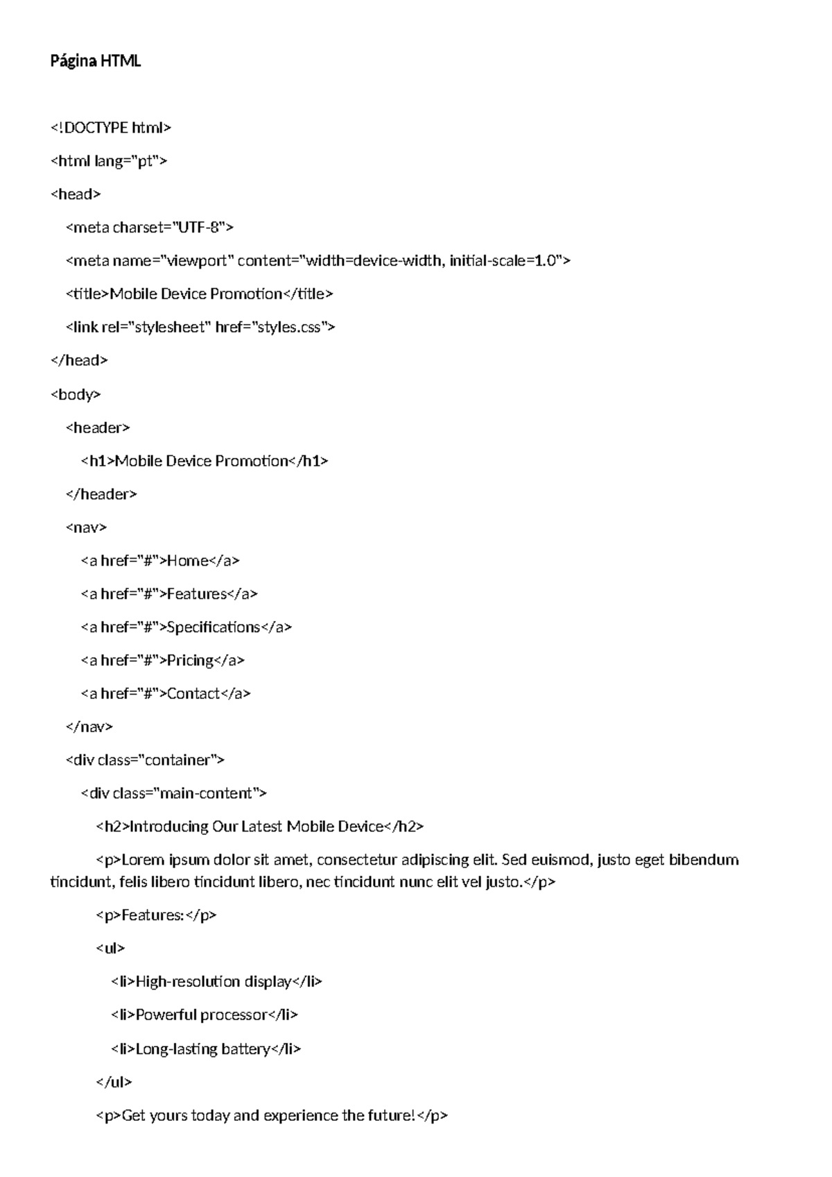 Site Exemplo Aula 1 HTML CSS - Página HTML - Studocu