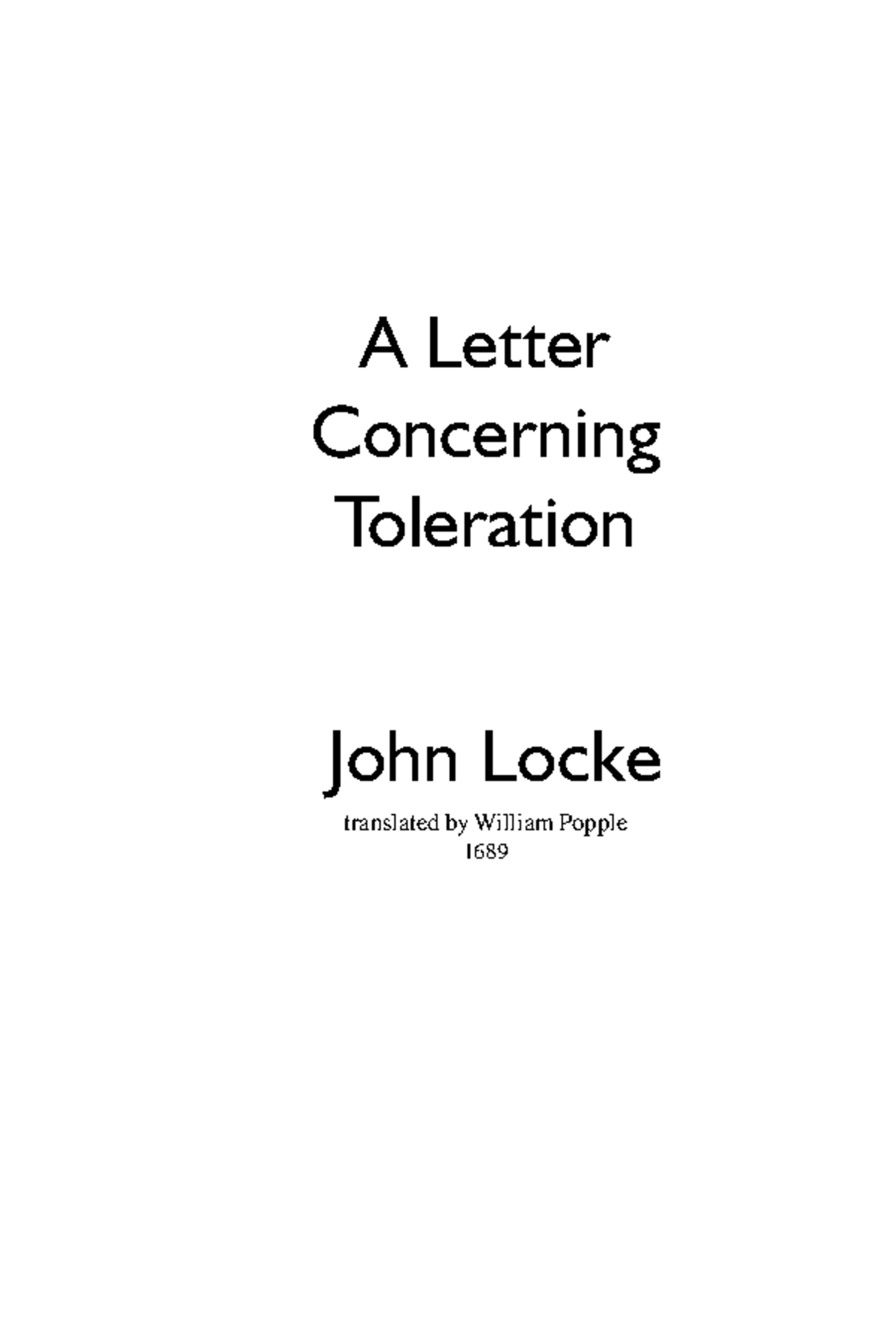 Locke toleration on human mind - A Letter Concerning Toleration John ...