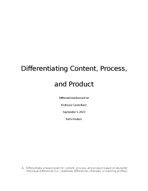 [Solved] A Differentiate a preschool lesson plan for content process ...