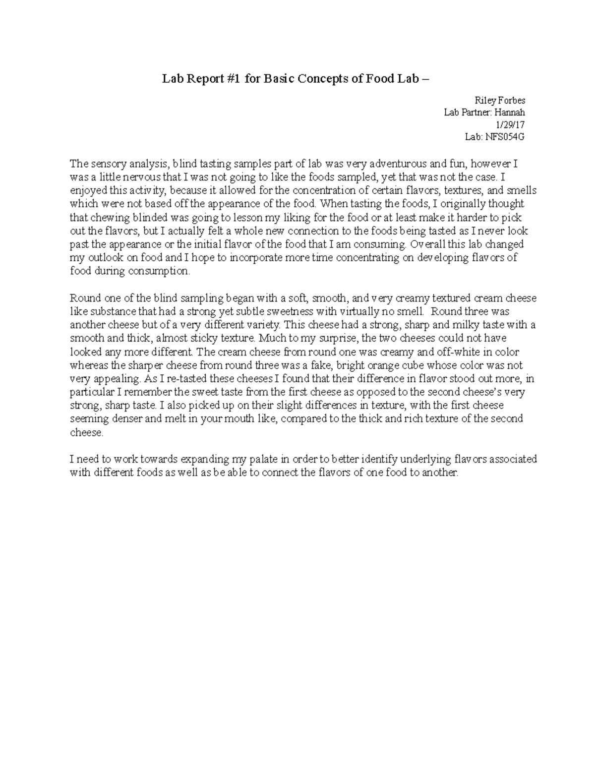 Lab Report 1 - Basic Concepts of Food Lab - Lab Report #1 for Basic ...