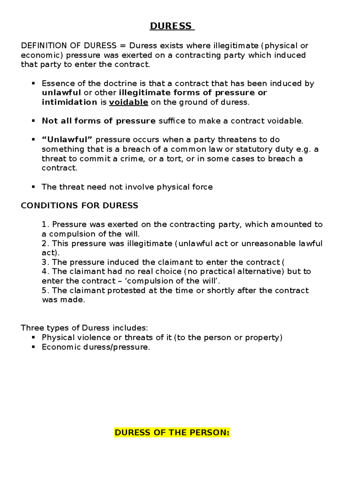 Duress AND Under Influence - DURESS DEFINITION OF DURESS = Duress ...