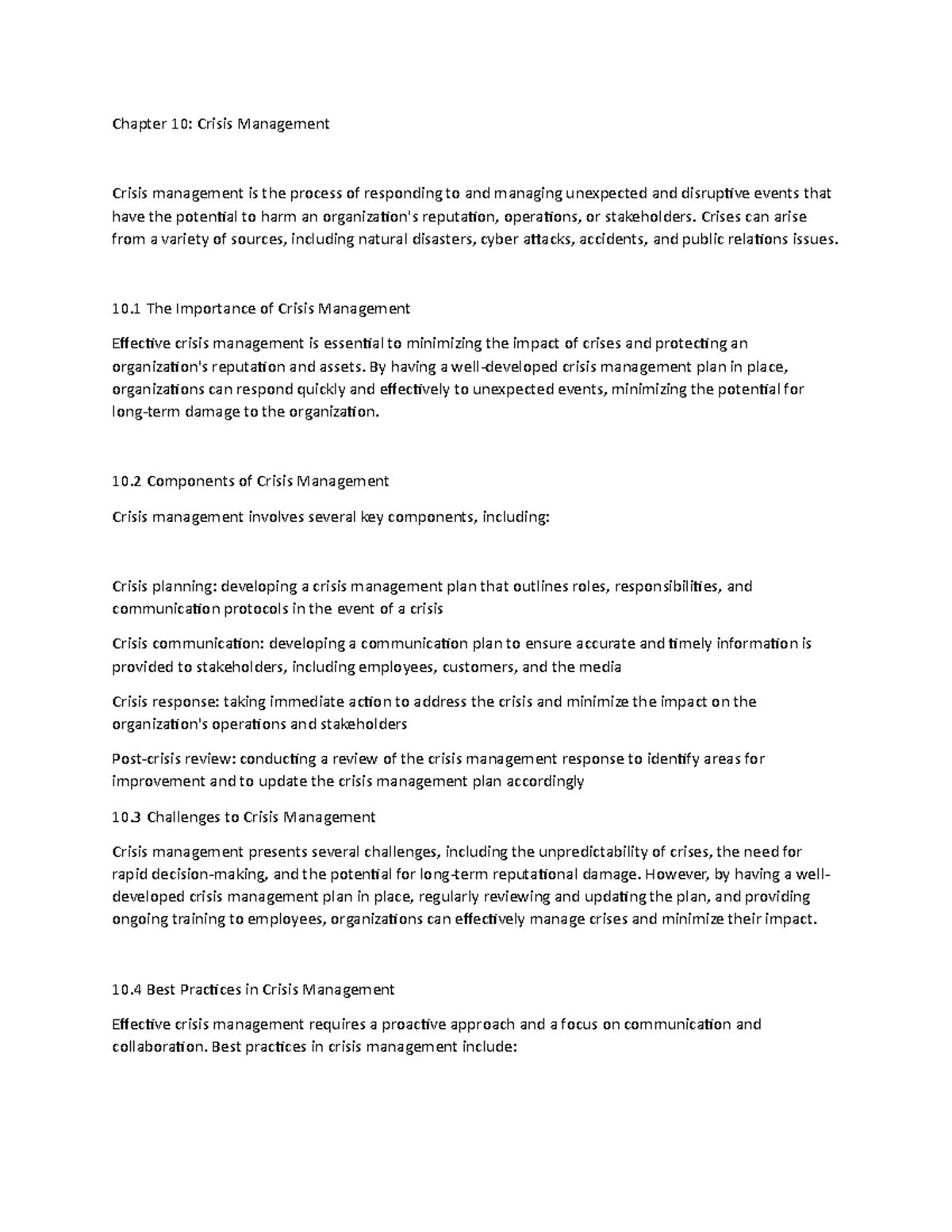 Risk management module 3 - Chapter 10: Crisis Management Crisis ...