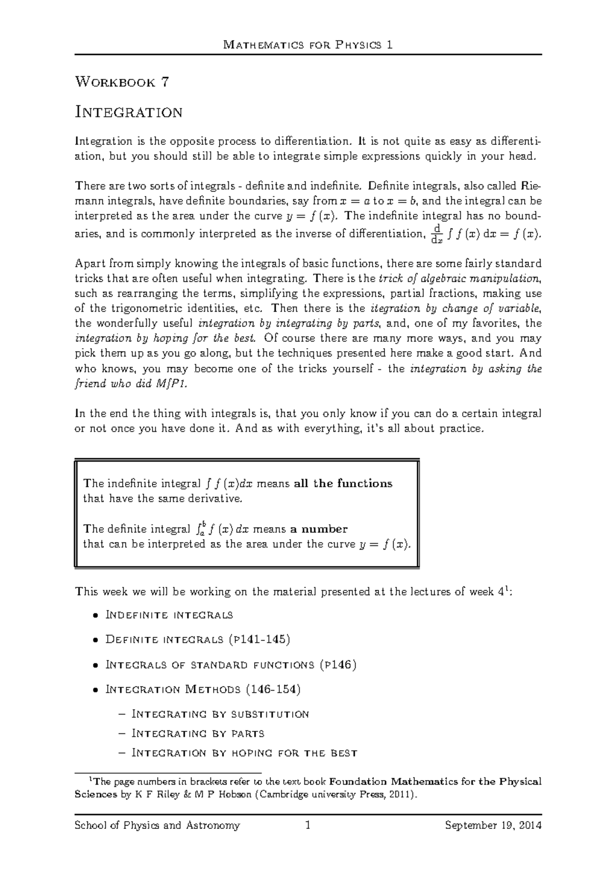 Maths for Physics 1-Integration Notes - Workbook 7 Integration ...