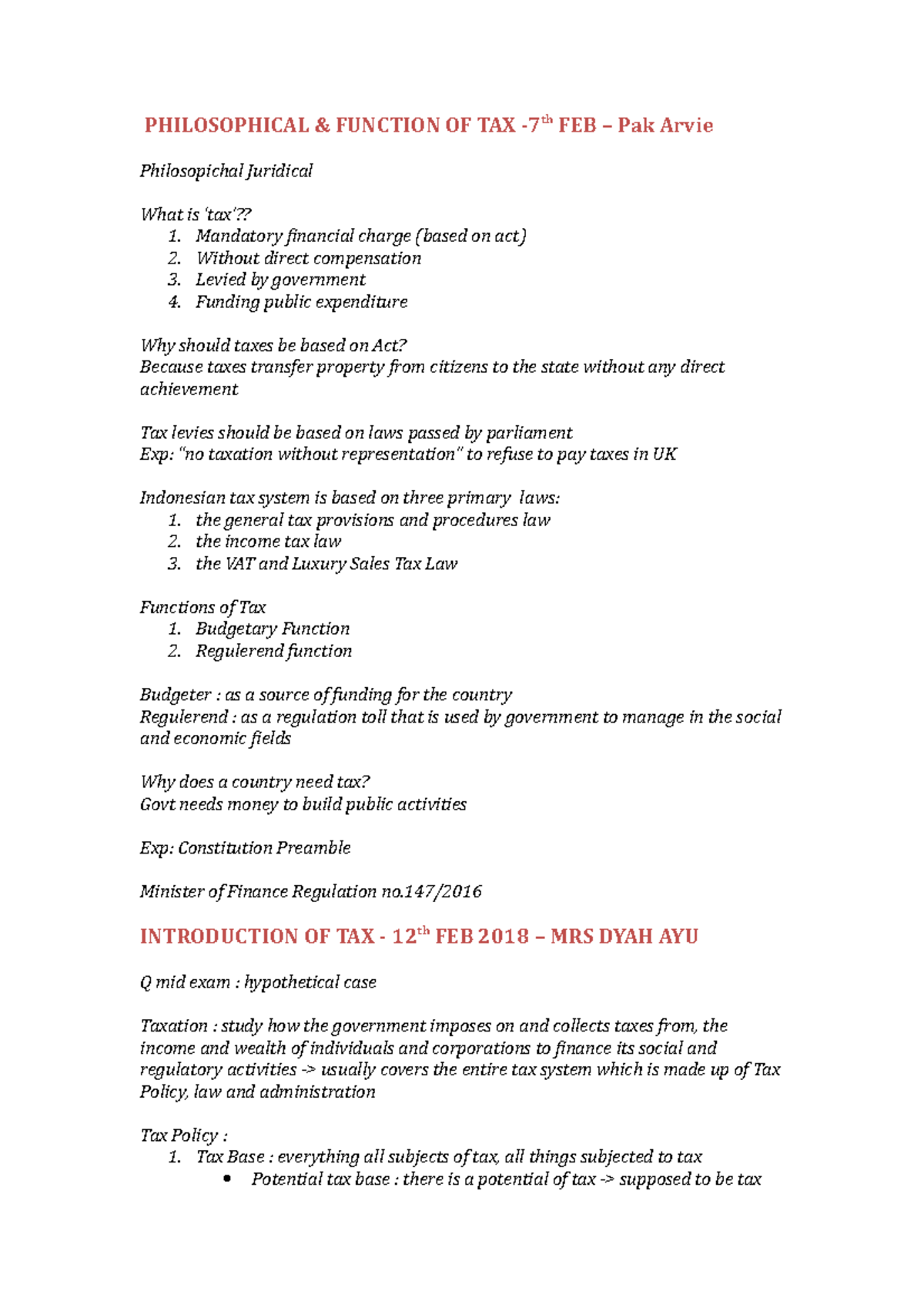 Retake Tax Law - Before Mid - PHILOSOPHICAL & FUNCTION OF TAX -7th FEB ...