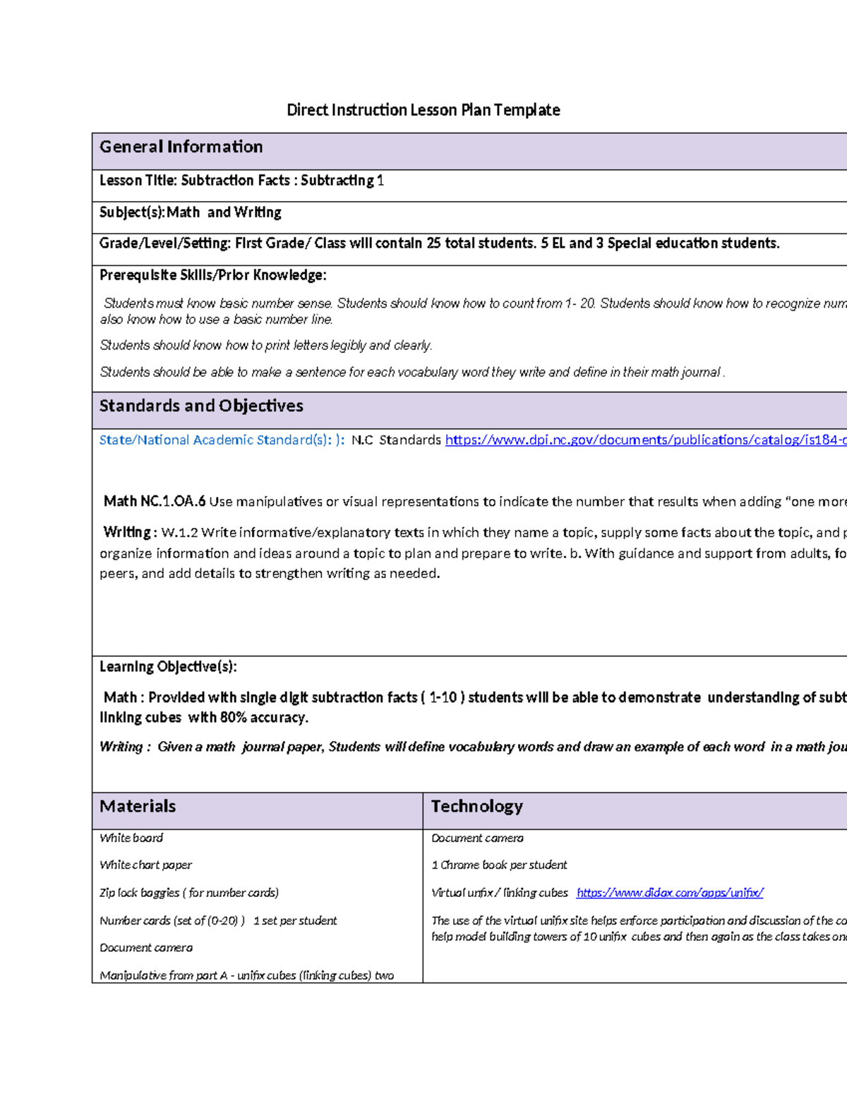 D010 Lesson plan Task 2 - task 1 - Direct Instruction Lesson Plan ...